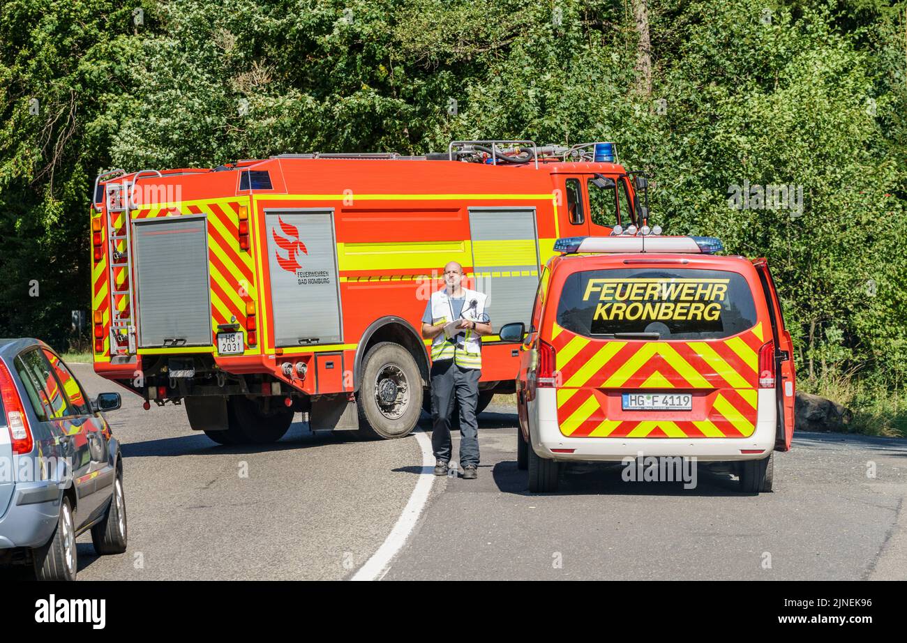 11 August 2022, Hessen, Königstein im Taunus: An emergency vehicle of ...
