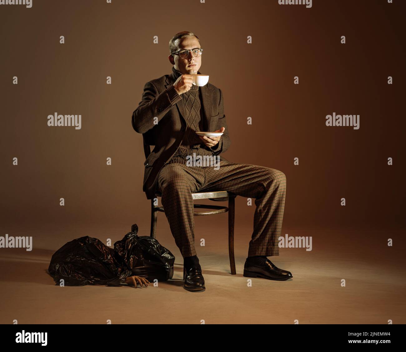 Retro style portrait of young man, writer and traveler wearing vintage ...