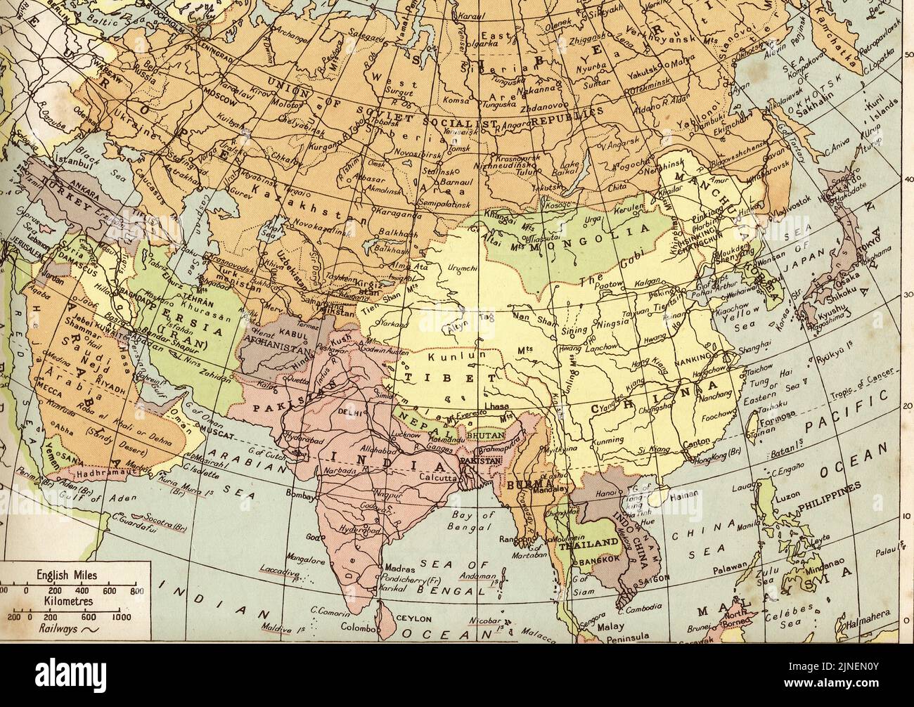 An old colour map of Asia Stock Photo - Alamy