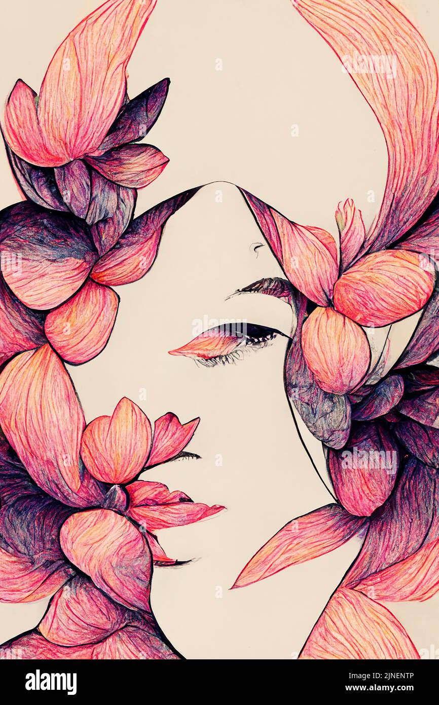 A drawing of colorful flowers like a woman's face Stock Photo - Alamy