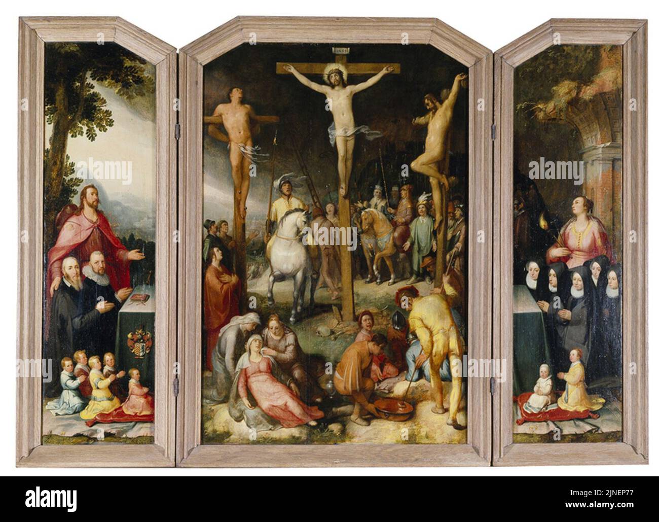 The Crucifixion with Saints and Donors by Cornelis Cornelisz van Haarlem Stock Photo - Alamy