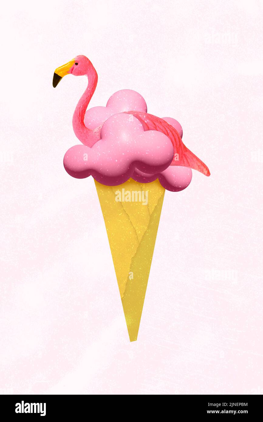 Photo artwork minimal picture of tasty yummy ice cream cone flamingo ...