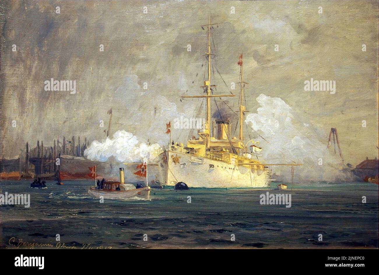 The cruiser Valkyrien by Christian Benjamin Olsen, 1913 bewerkt Stock ...