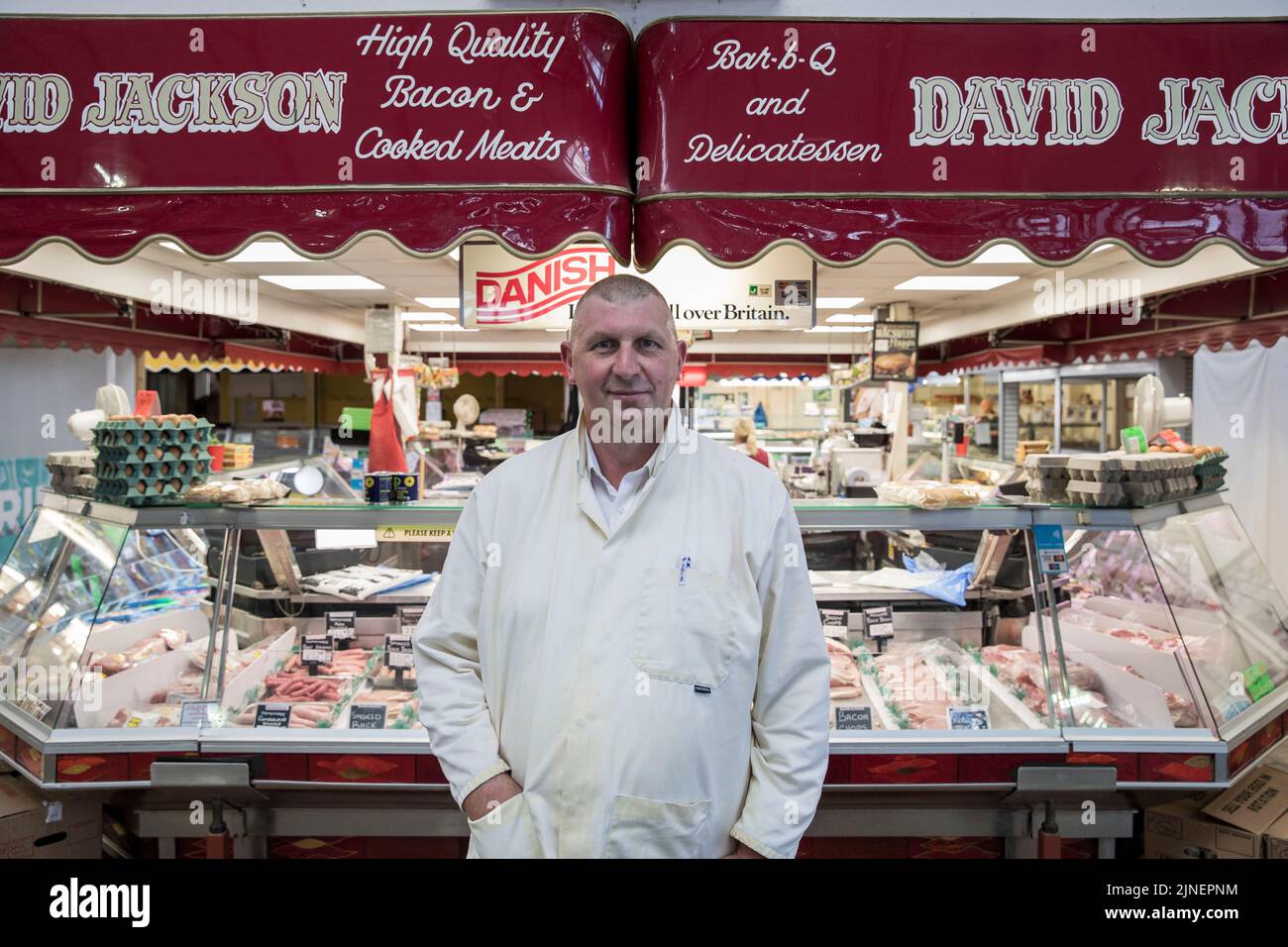 Butcher David Jackson at his stall in the Market, Darlington City ...
