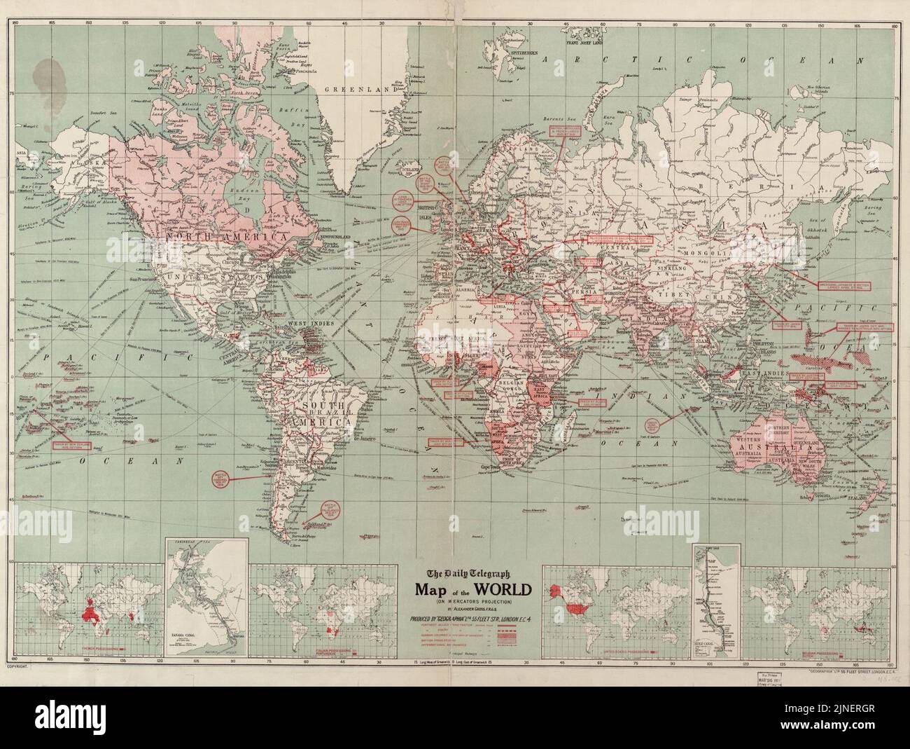 The Daily Telegraph map of the world on Mercator's projection Stock ...