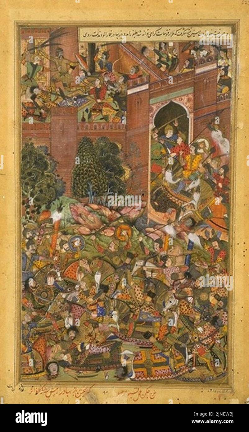 The Defeat of Baz Bahadur of Malwa by the Mughal Troops, Akbarnama ...