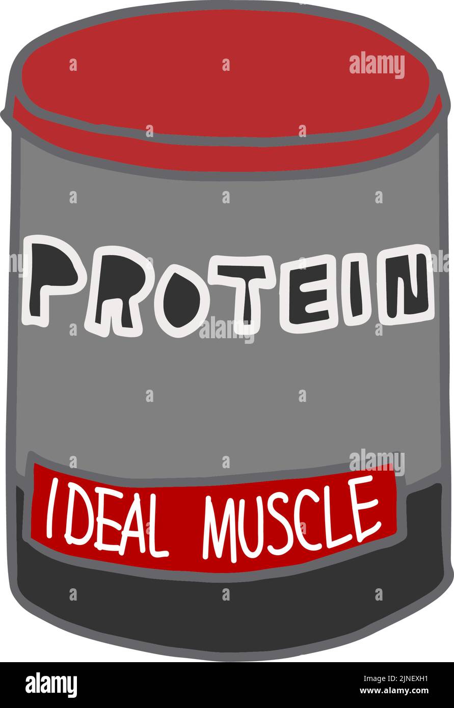 Illustration of strength training items, powder type protein Stock ...