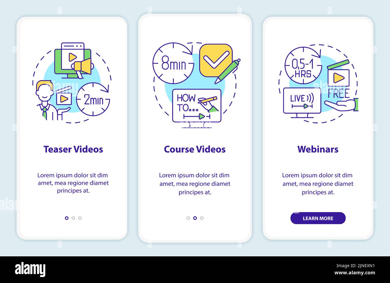 Online Tutorials Types Onboarding Mobile App Screen Stock Vector Image