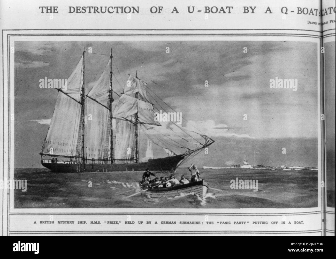 The destruction of a U-boat by a Q-boat. A British mystery ship, H.M.S ...