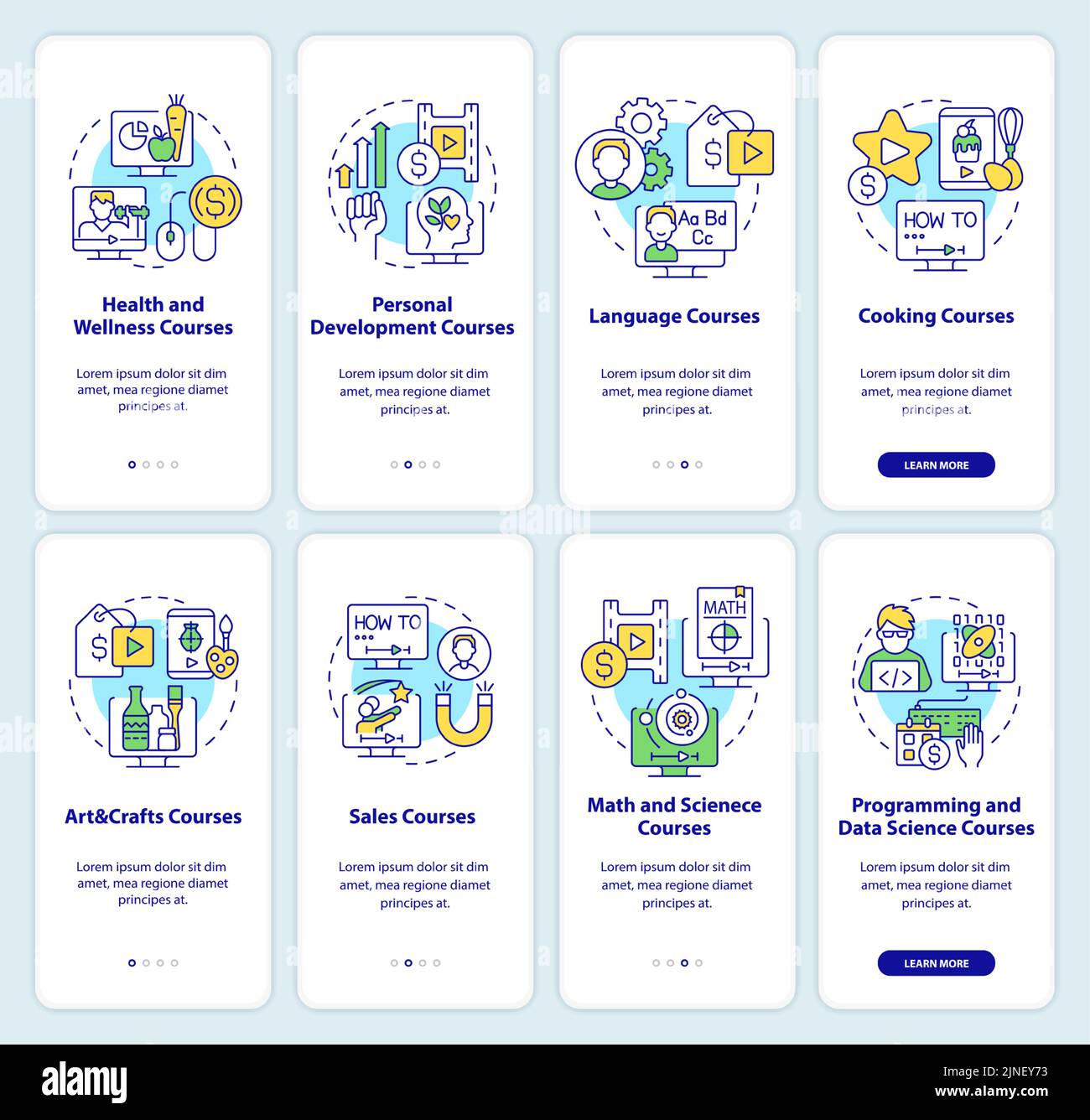 Online Education Fields Onboarding Mobile App Screen Set Stock Vector Image And Art Alamy