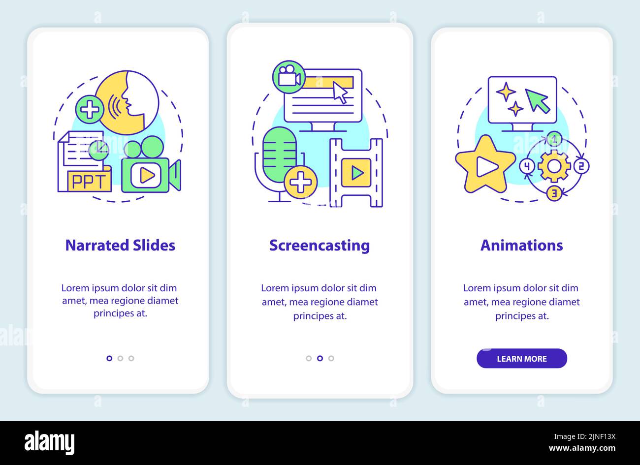 Online video methods onboarding mobile app screen Stock Vector Image ...