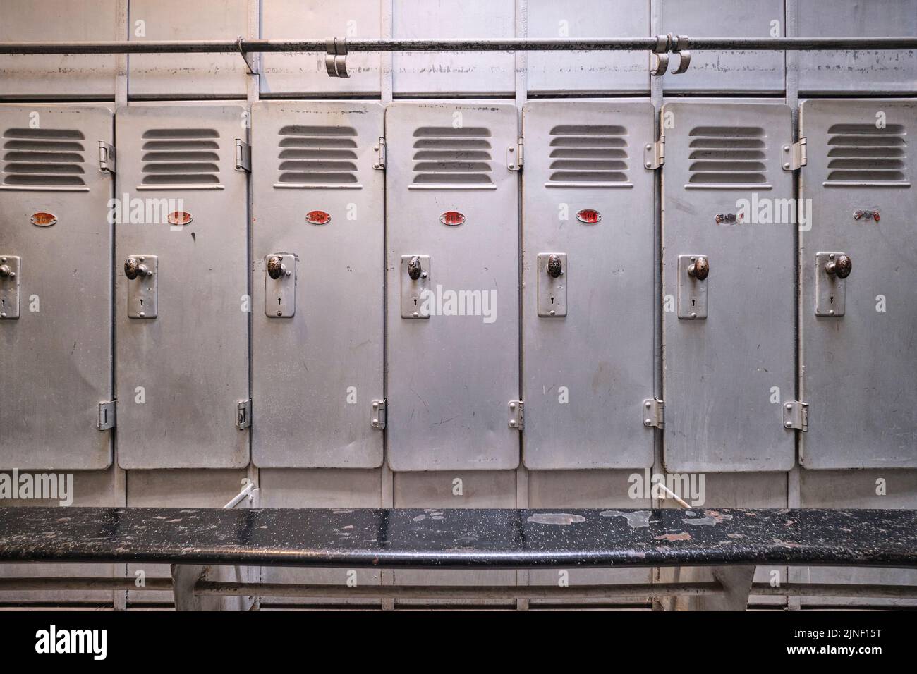 The silver metal lockers, used by the miners for a change of street ...