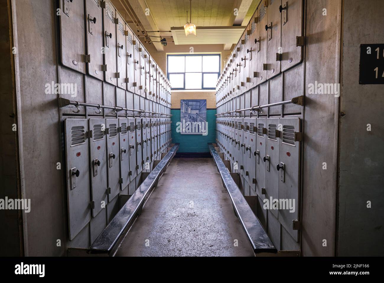 The silver metal lockers, used by the miners for a change of street ...
