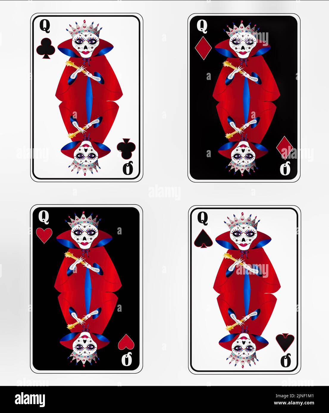 Abstract Skeleton Poker Playing Cards of Kings and Queens in different ...