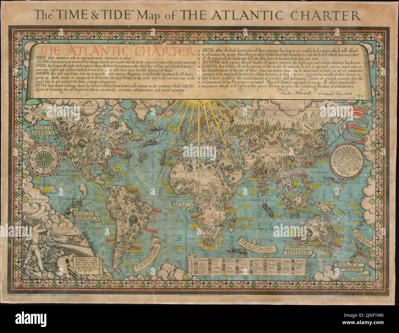 The ''Time and Tide'' Map of The Atlantic Charter Stock Photo - Alamy