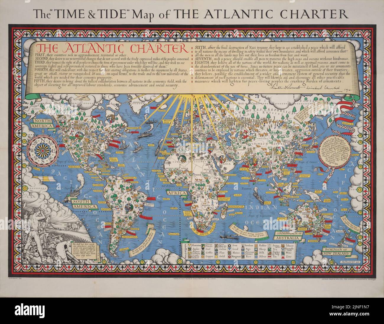 The ''Time & Tide'' Map of the Atlantic Charter Stock Photo - Alamy
