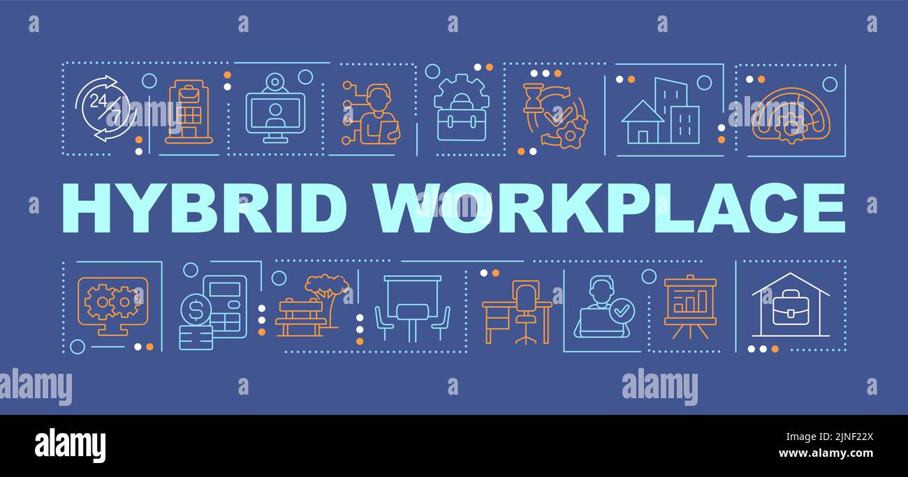Hybrid workplace word concepts dark blue banner Stock Vector Image ...