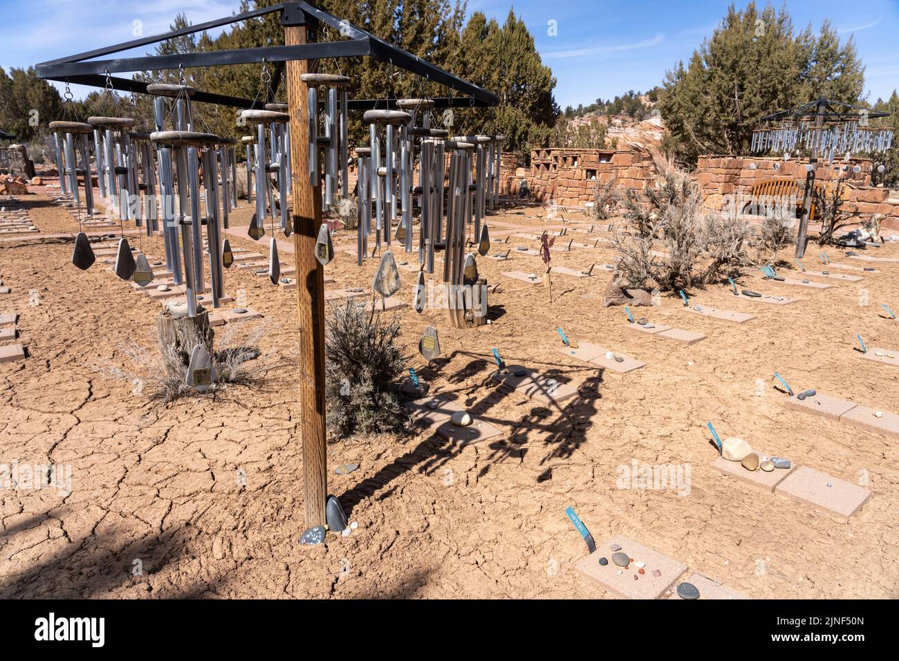 A memorial wind chime in the Angels Rest Memorial Park pet cemetery in ...