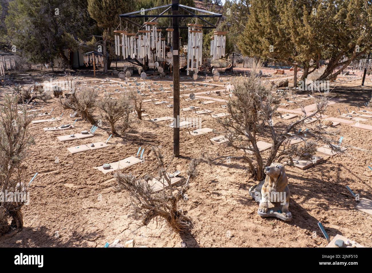 A memorial wind chime in the Angels Rest Memorial Park pet cemetery in ...