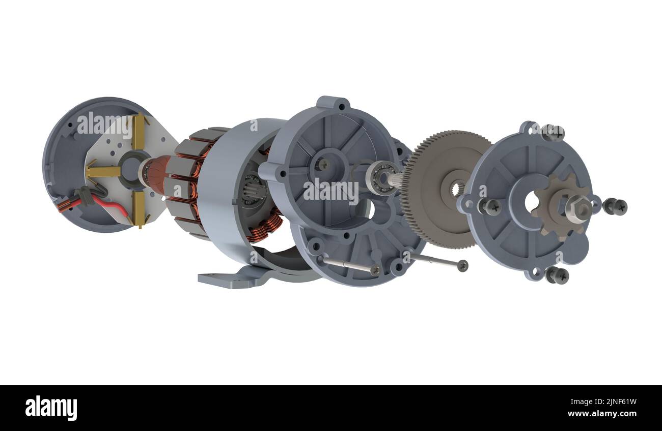 Direct current motor 3D rendering isolated on white background Stock ...