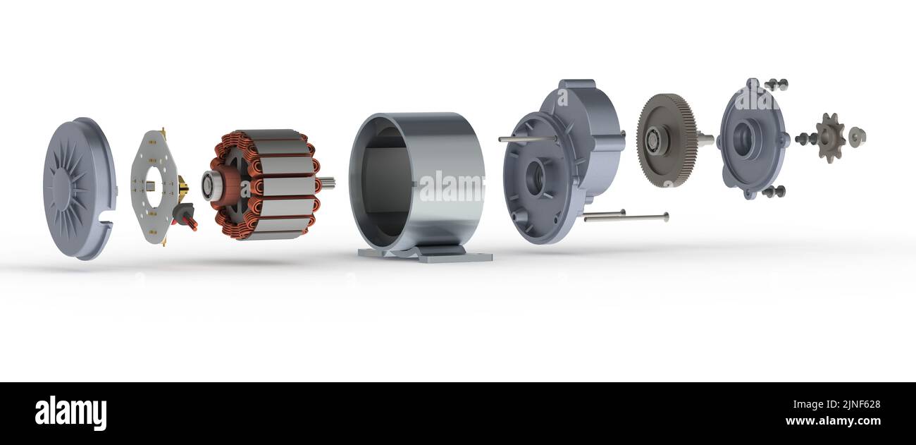 Direct current motor 3D rendering isolated on white background Stock ...