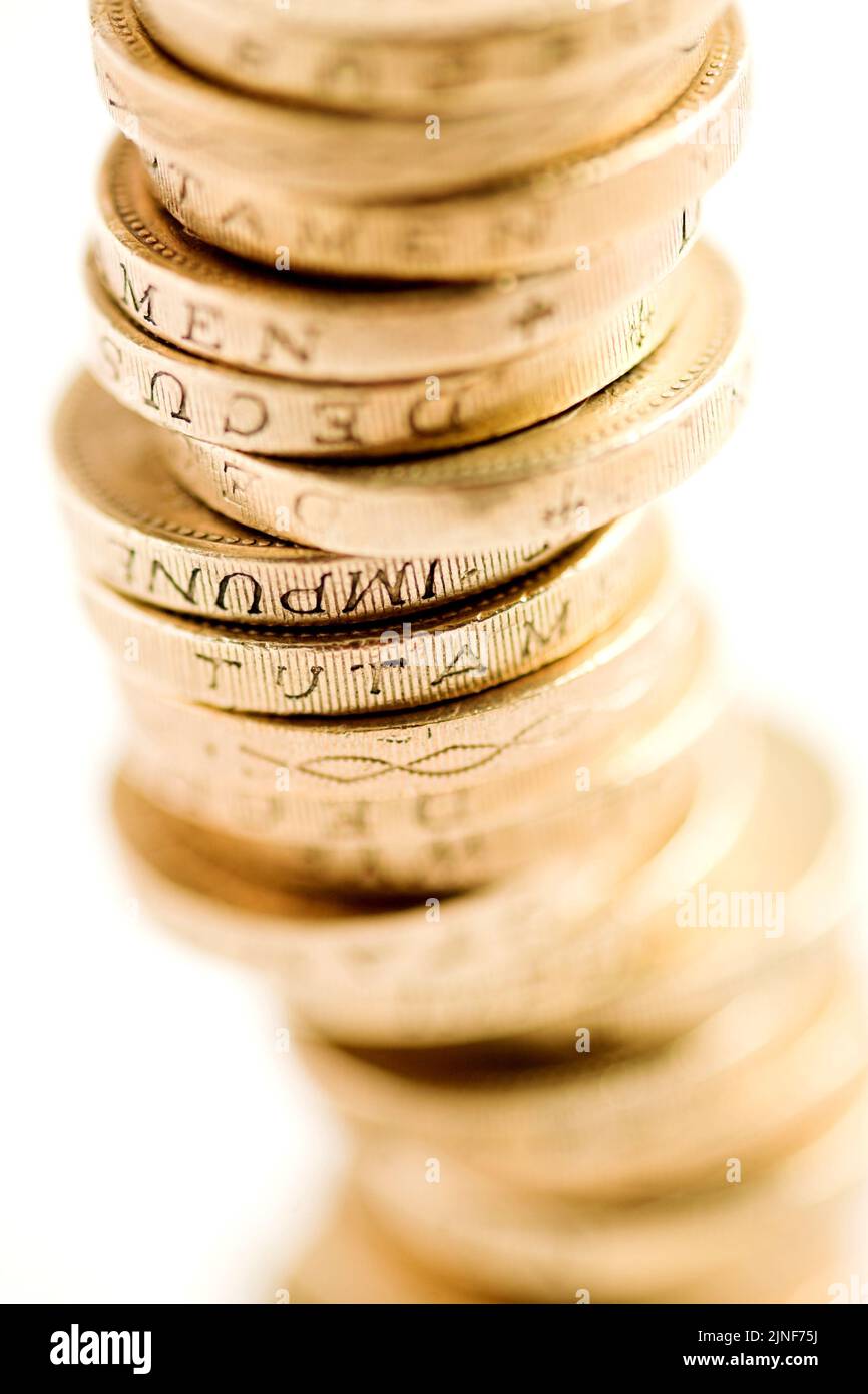 Close up of a stack of GBP pound coins - shallow dof Stock Photo - Alamy