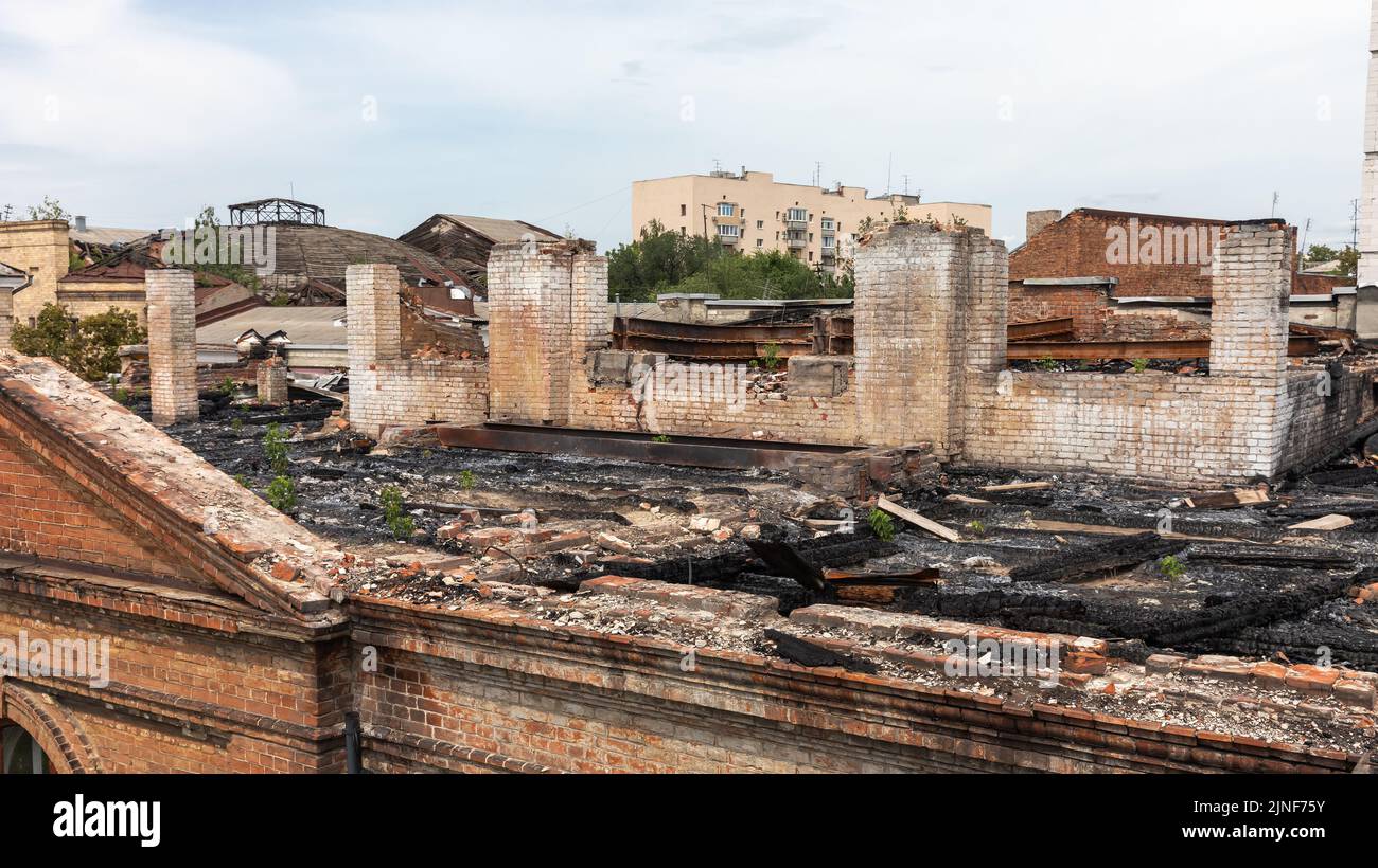 Destroyed roof of a building in the centre of Kharkiv as a consequence ...