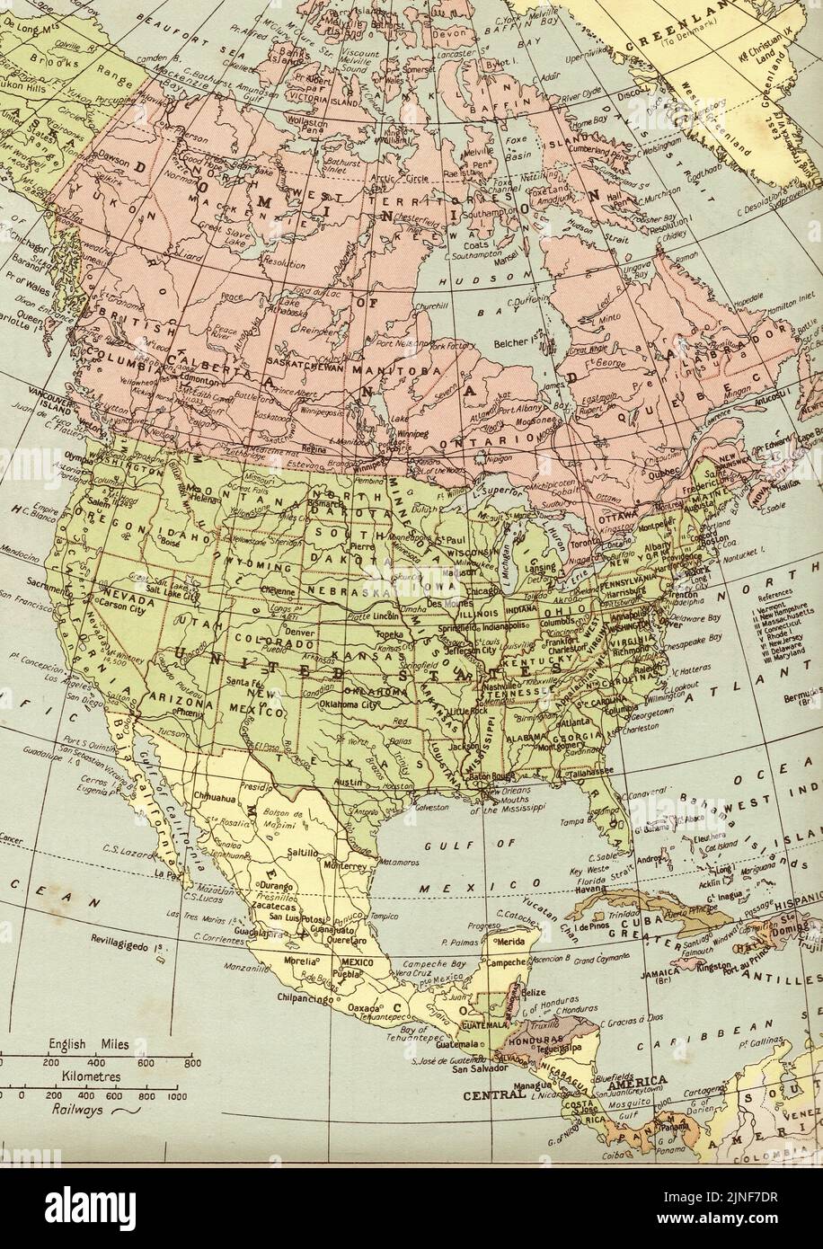 An old colour map of North America Stock Photo - Alamy