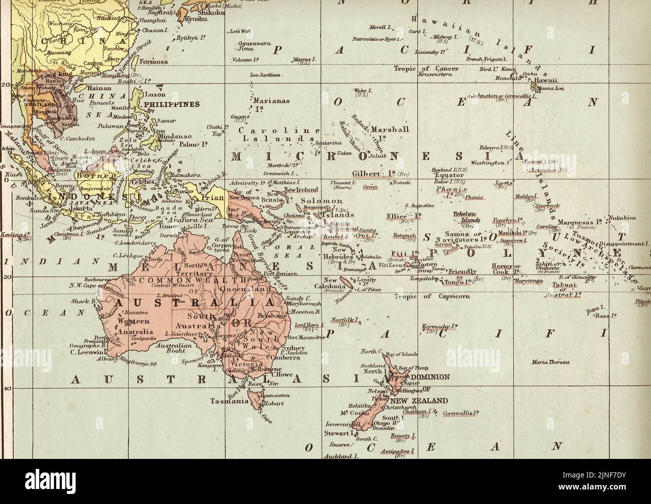 An old colour map of Oceania Stock Photo - Alamy