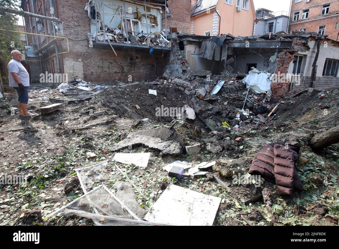 KHARKIV, UKRAINE - AUGUST 11, 2022 - The damage is pictured after a ...