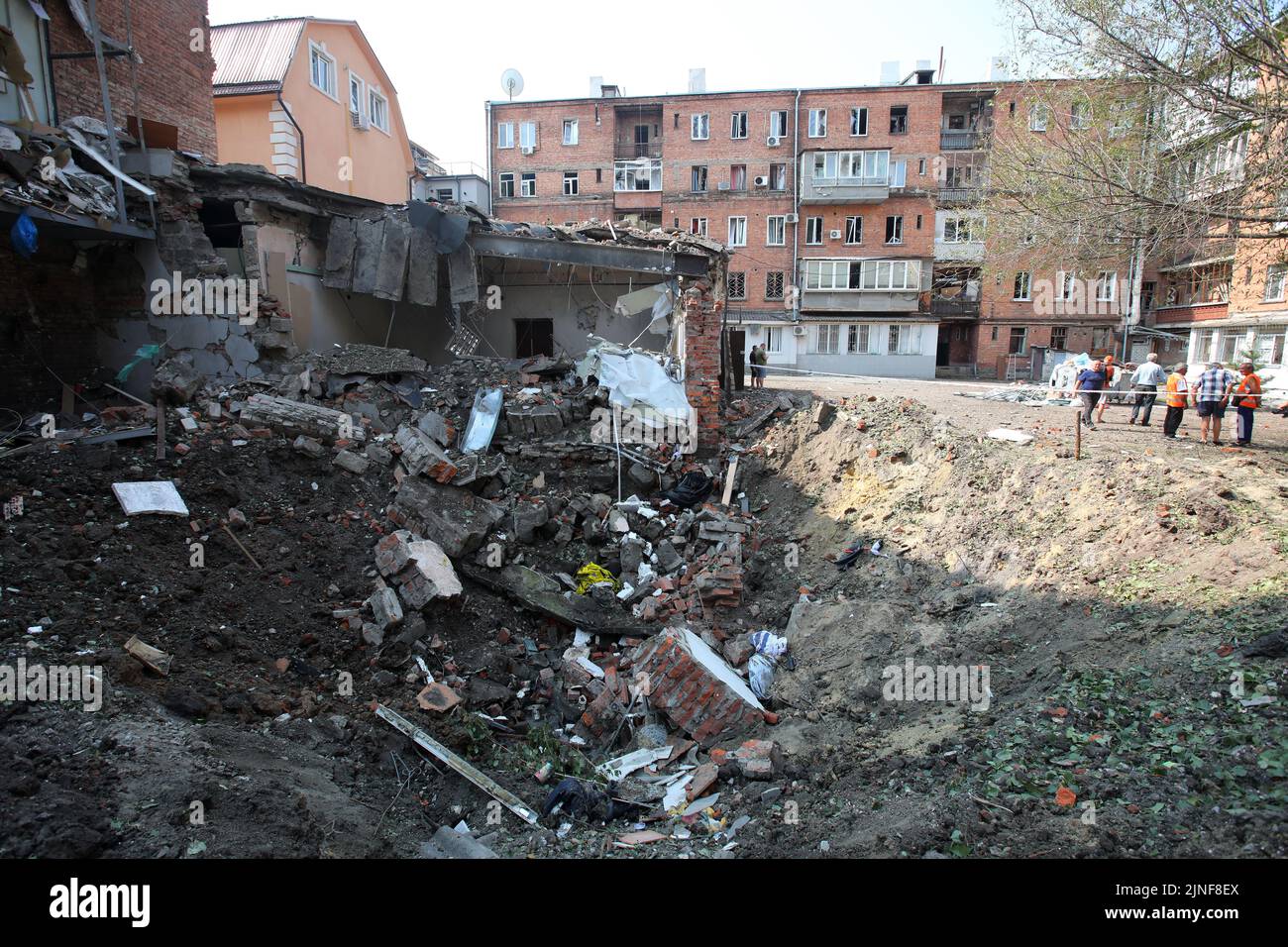 KHARKIV, UKRAINE - AUGUST 11, 2022 - The damage is pictured after a ...