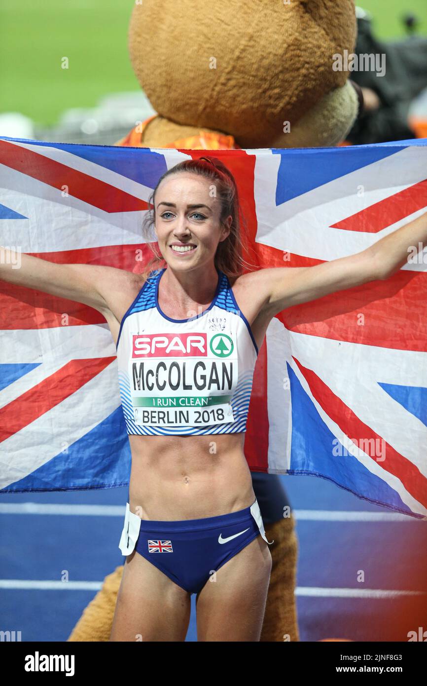 Eilish Mccolgan with the flag of his country at the European Athletics ...
