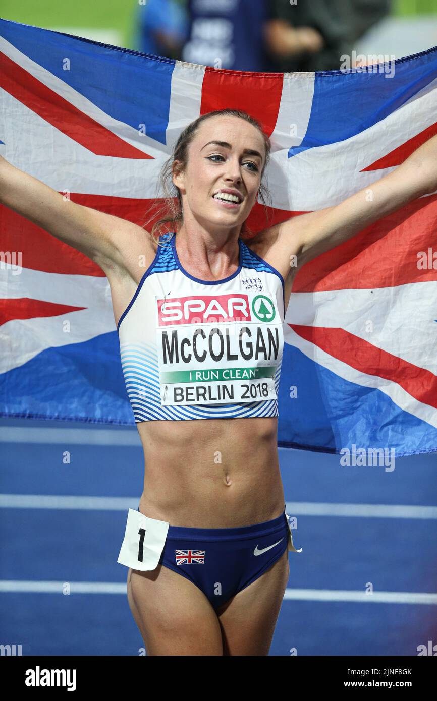 Eilish Mccolgan with the flag of his country at the European Athletics ...
