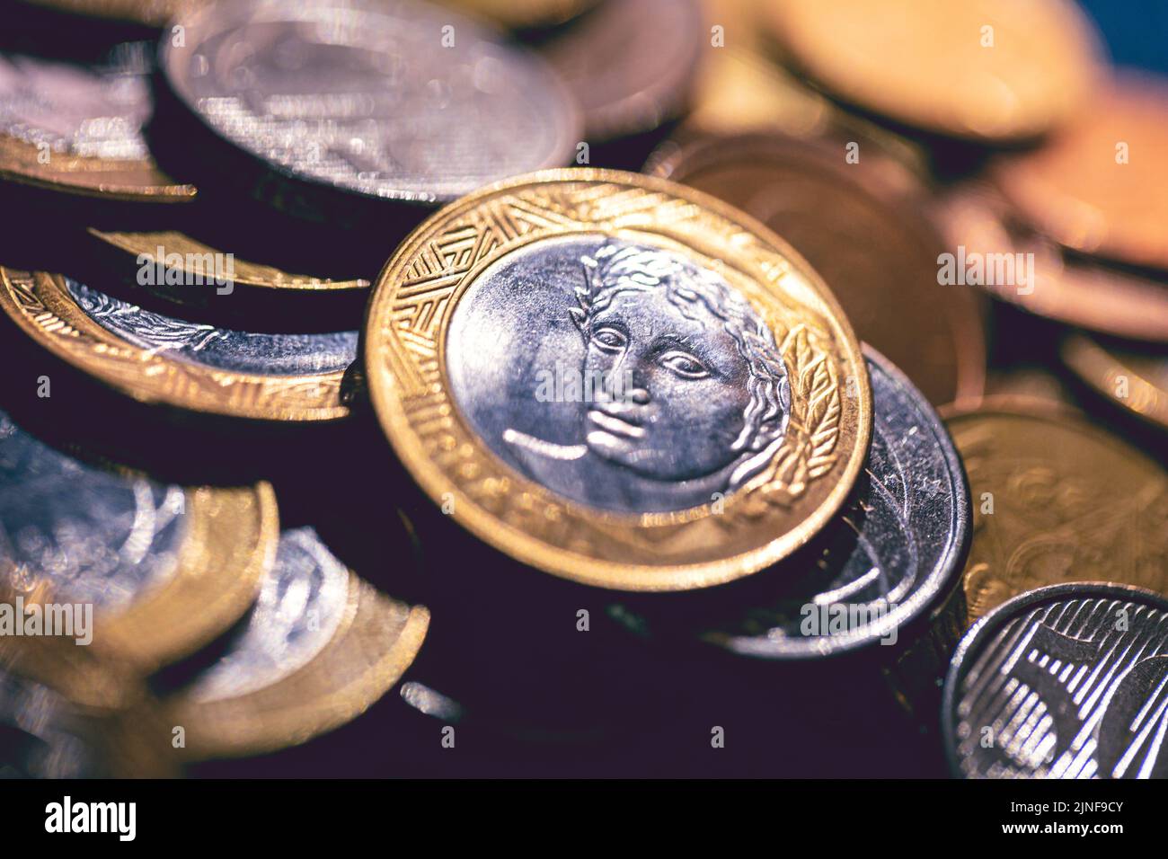 Brazilian Real - BRL. A coins of Real in macro photography, Brazilian ...
