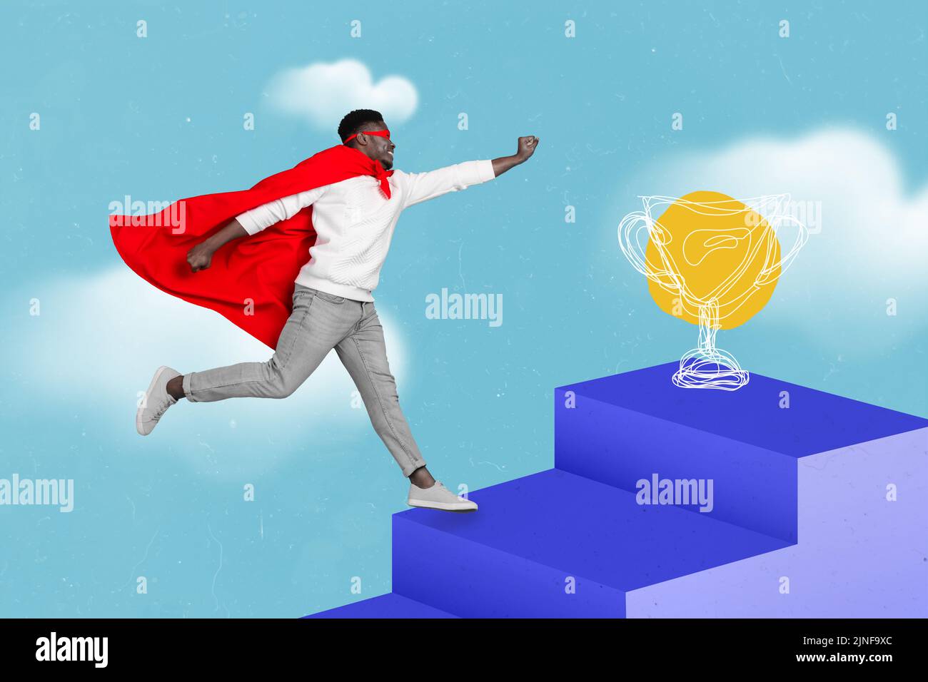 Magazine poster collage of determined comics super hero run fast target ...