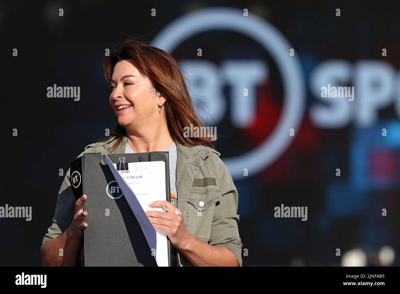 Television Presenter Suzi Perry broadcasts for BT Sport during the ...