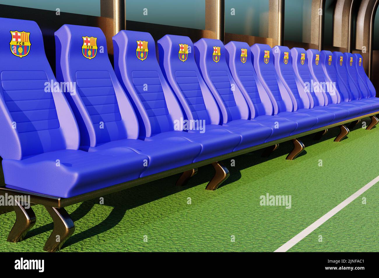 Barcelona football club. Substitute bench seat. 3D Render Stock Photo ...