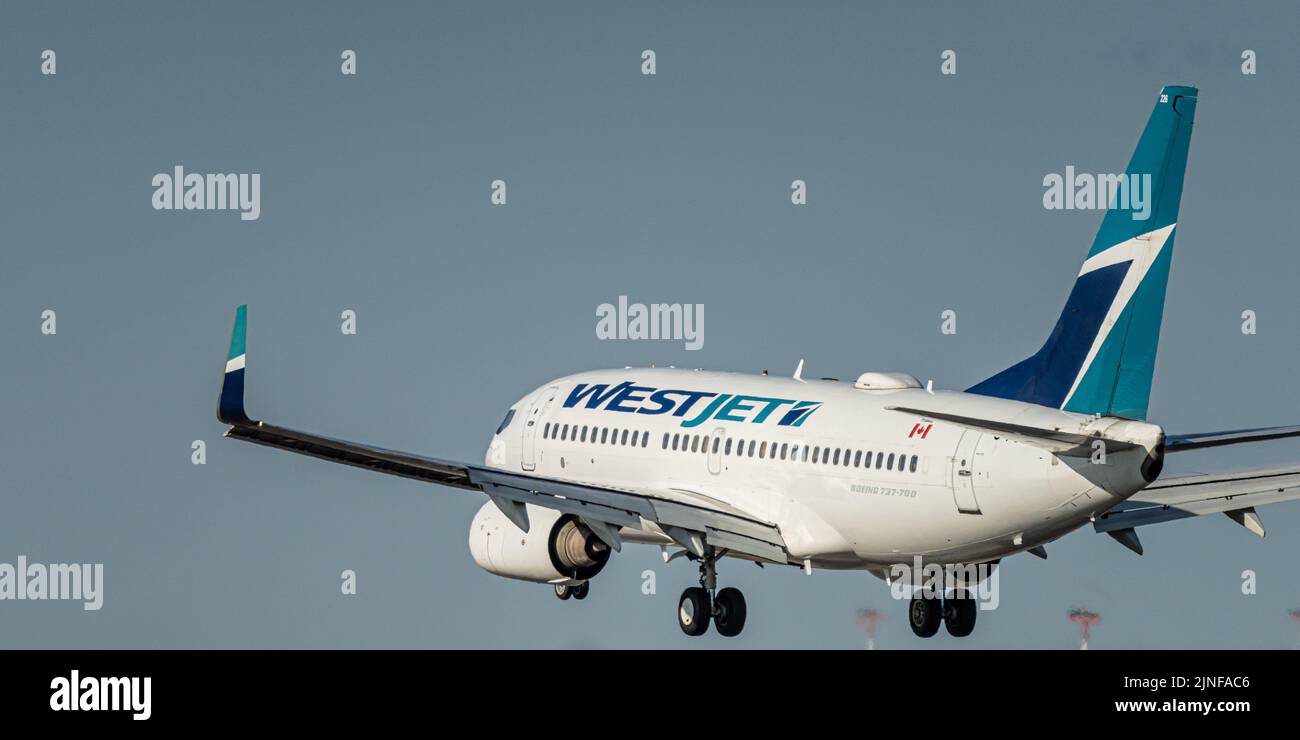 August 2 2022 - Calgary Alberta Canada - Westjet airliners at Calgary ...