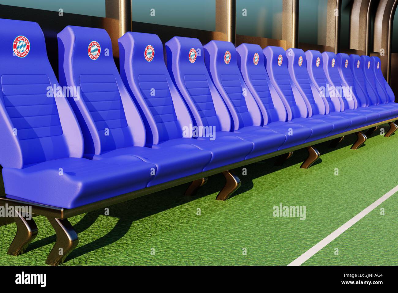 Bayern Munchen football club. Substitute bench seat. 3D Render Stock ...