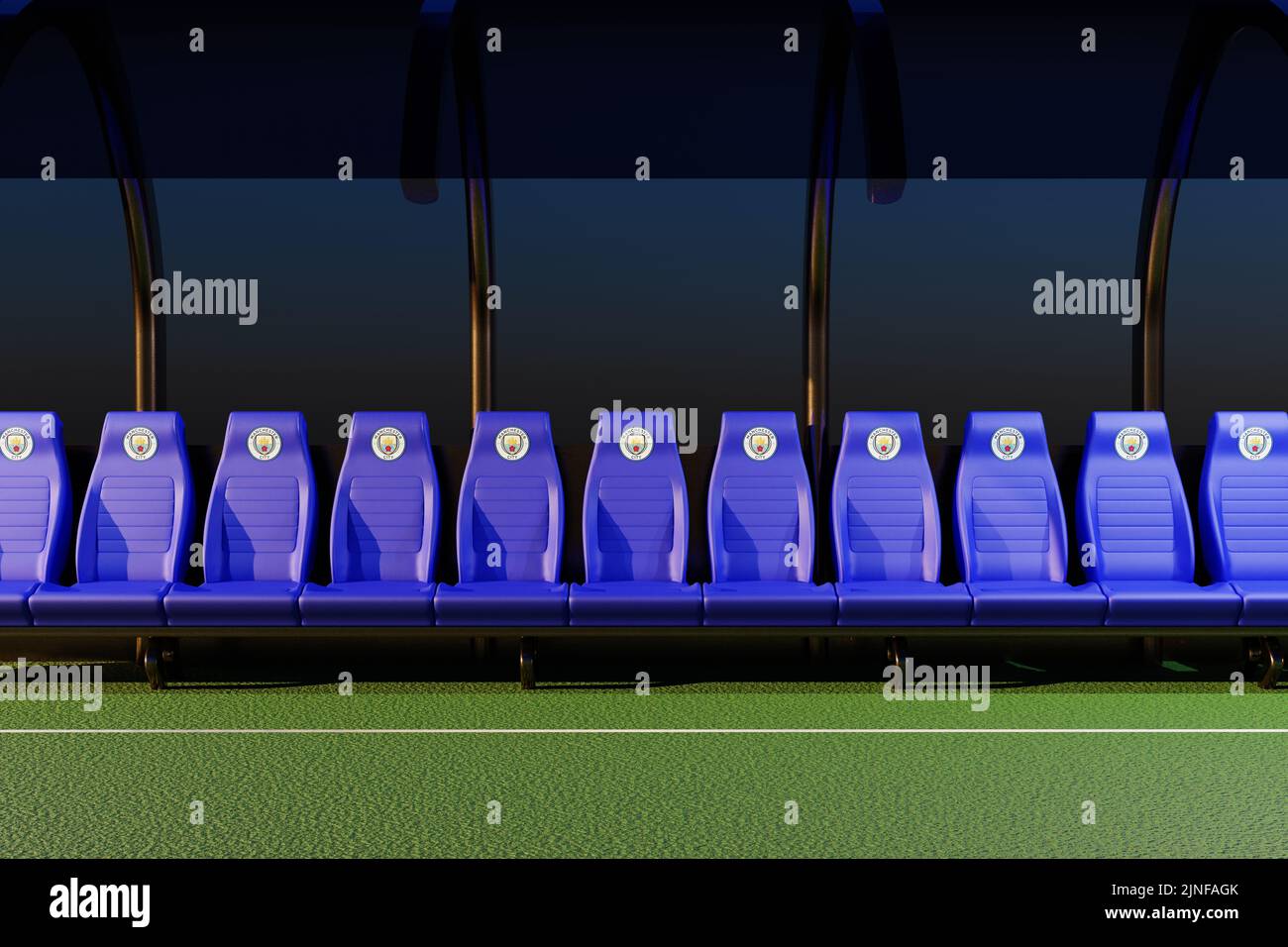 Manchester City football club. Substitute bench seat. 3D Render Stock ...
