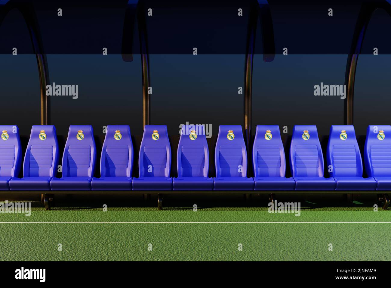 Real Madrid football club. Substitute bench seat. 3D Render Stock Photo ...