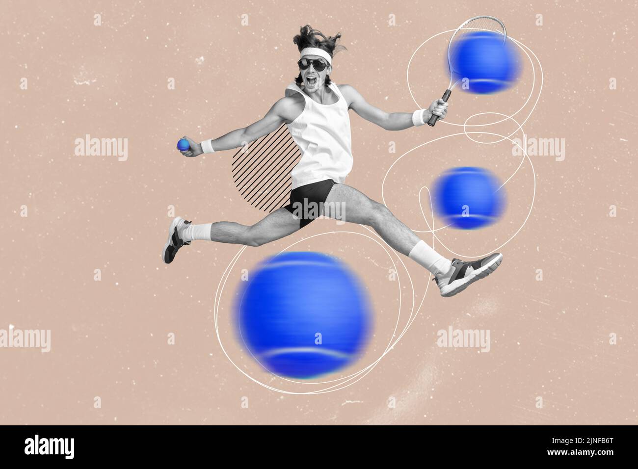 Placard collage of man play tennis wear sportcloth isolated on drawing ...