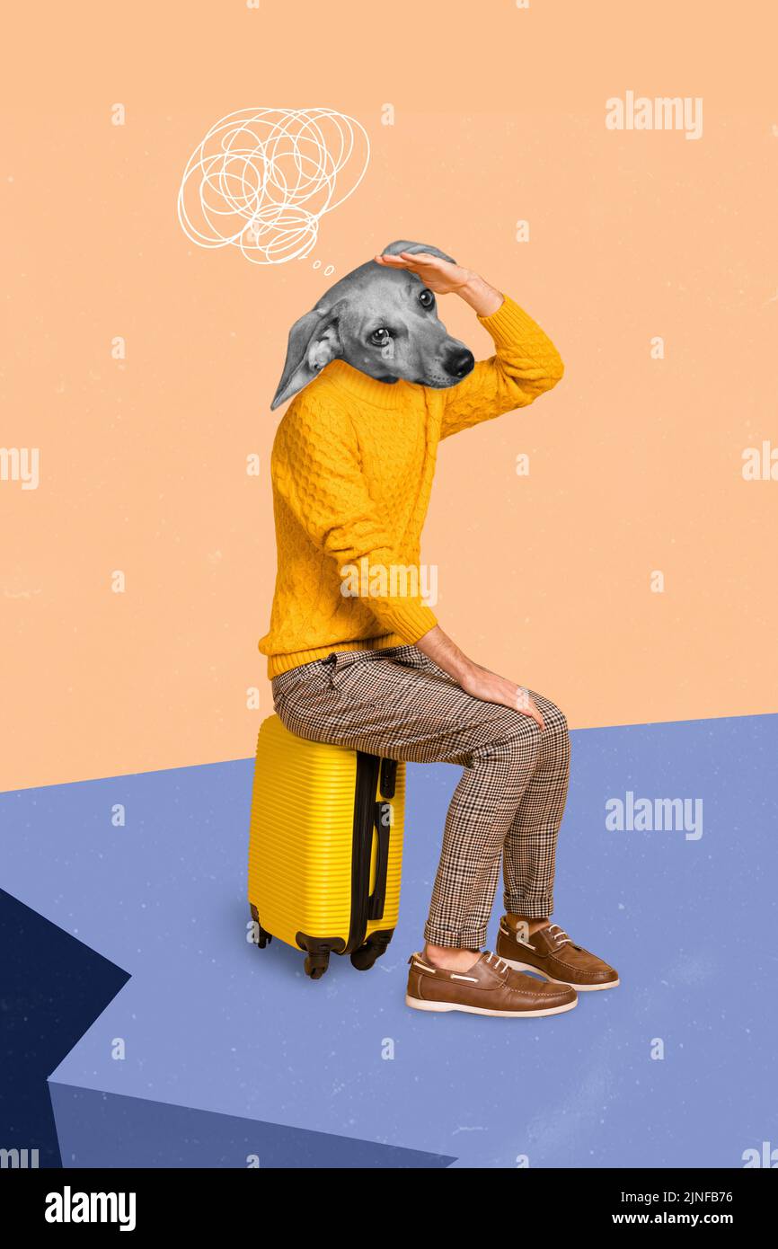 Advert collage image of funky freak person with doggy face get lost ...