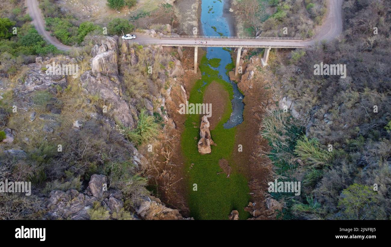 A top view of a beautiful bridge constructed above the water Stock ...