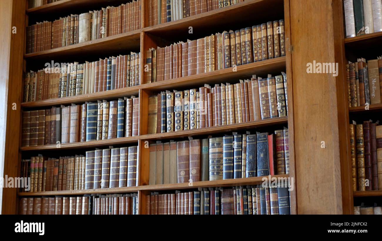 Beautiful vintage bookshelves in the library in Hungary Stock Photo - Alamy