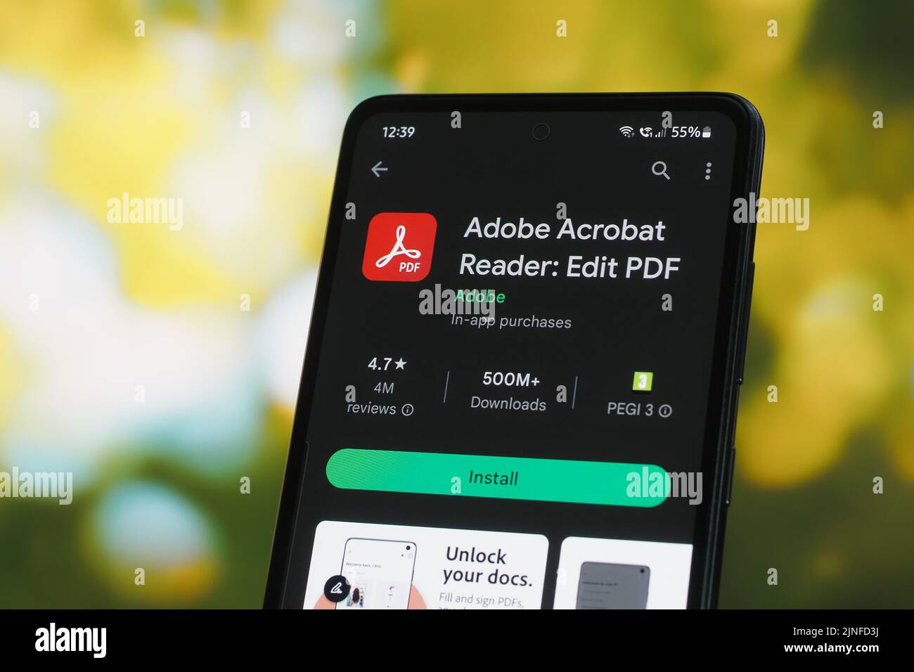 Galati, Romania - July 11, 2022: Adobe Acrobat Reader application available on Google Play Store ...