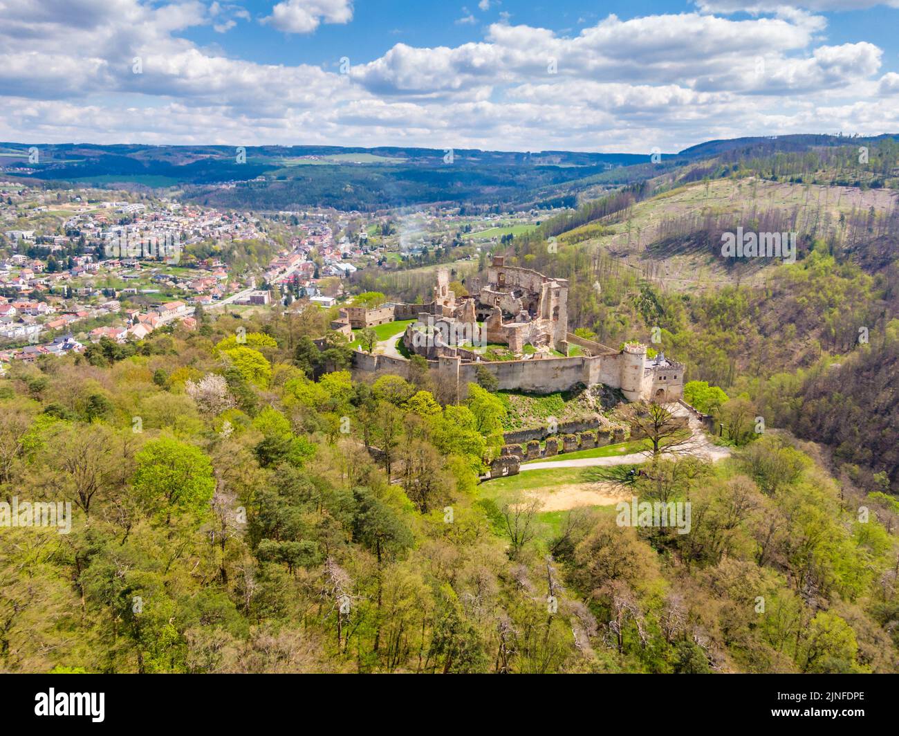 Aerial drone panorama view of medieval castle Boskovice. Ruin of ...