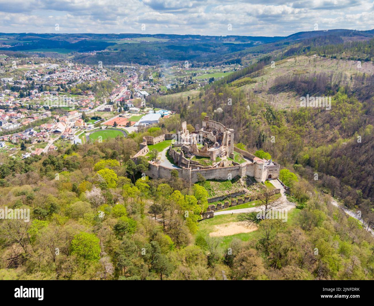 Aerial drone panorama view of medieval castle Boskovice. Ruin of ...