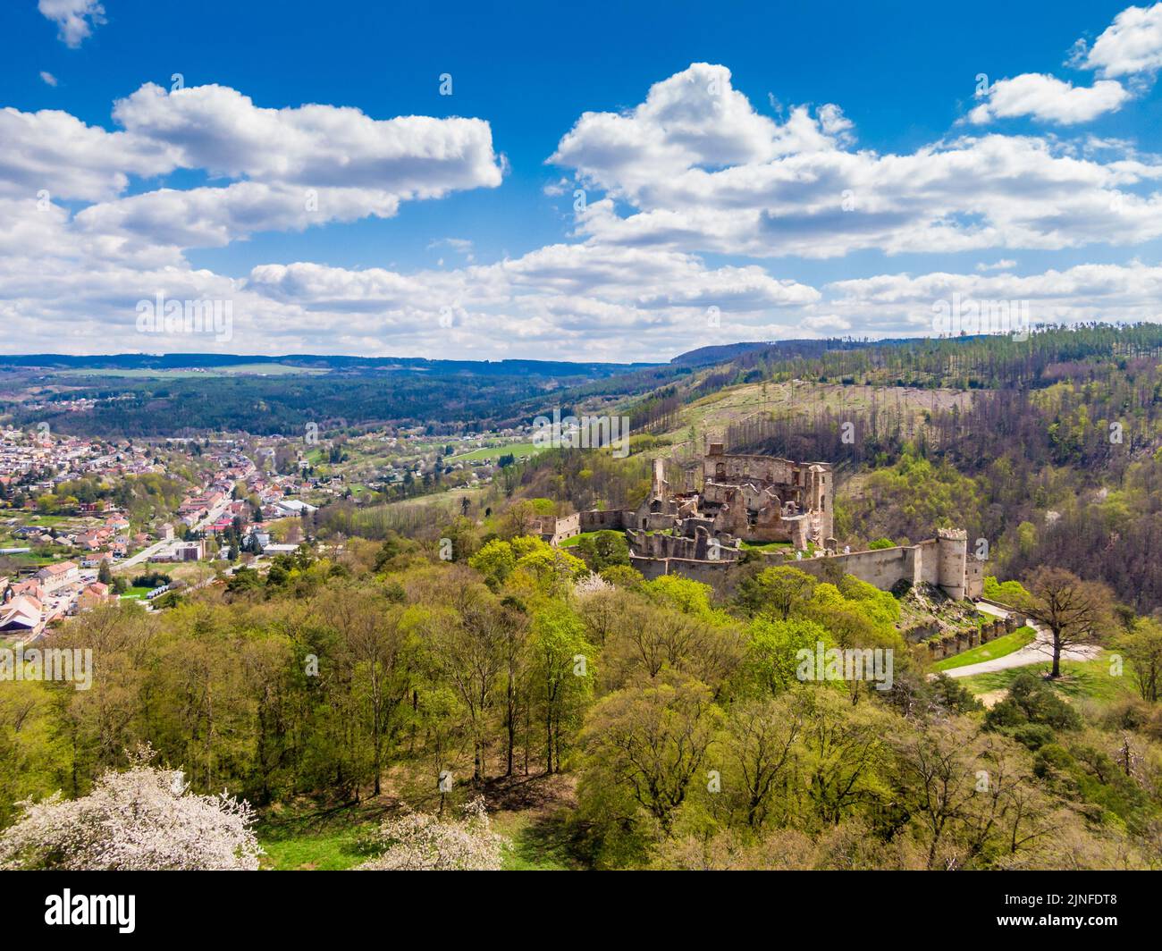 Aerial drone panorama view of medieval castle Boskovice. Ruin of ...