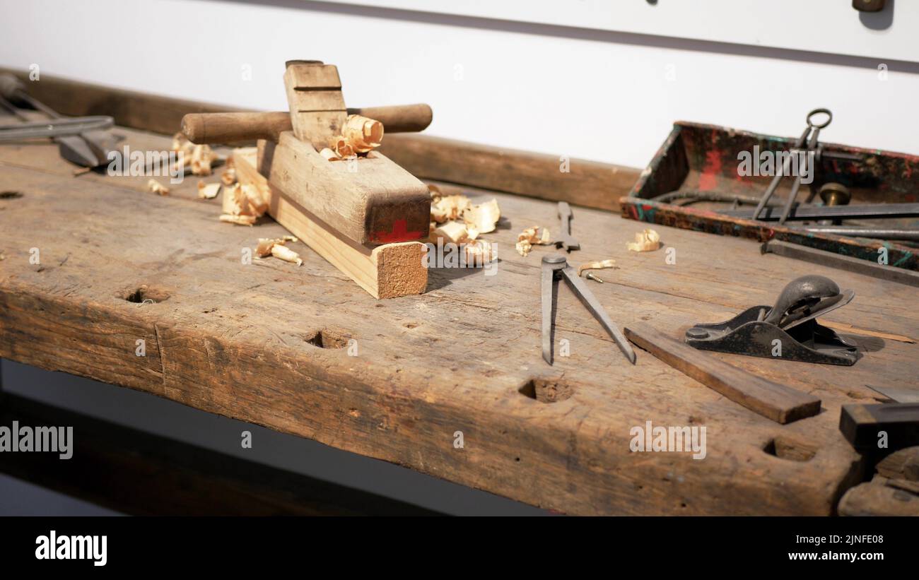 Old carpenter's tools - historical Hungarian museum Stock Photo - Alamy